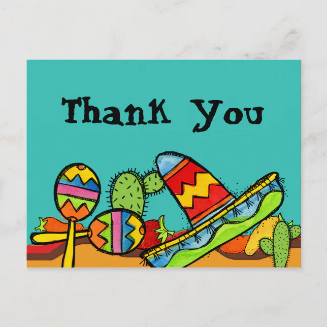 Mexican Fiesta Birthday Thank You Postcard | Zazzle