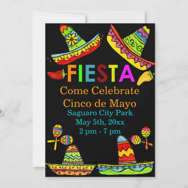 Mexican Fiesta Cinco de Mayo Invitations Black | Zazzle