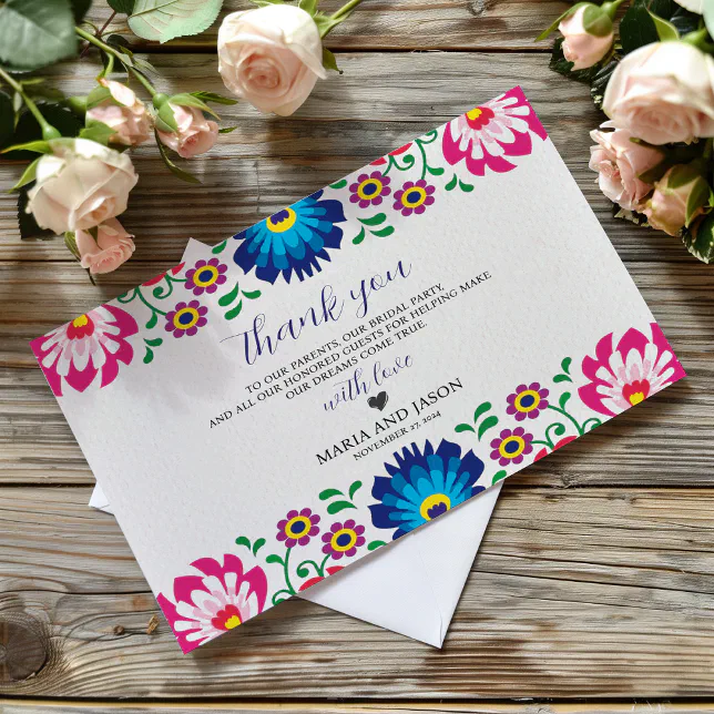 Mexican Fiesta Colorful Floral Botanical Wedding Thank You Card | Zazzle