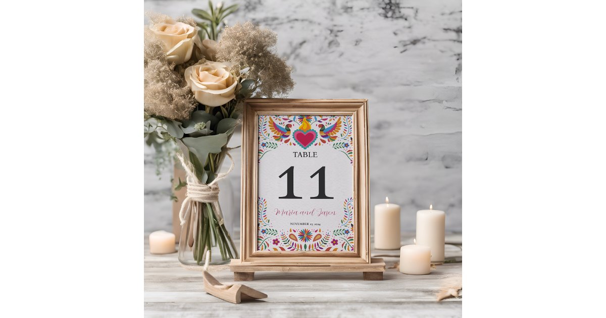 Mexican Fiesta Colorful Flowers Botanical Wedding Table Number | Zazzle