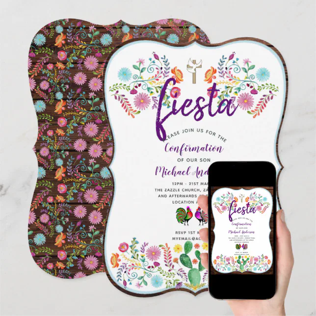 Mexican Fiesta CONFIRMATION Rustic Folk Flowers Invitation | Zazzle