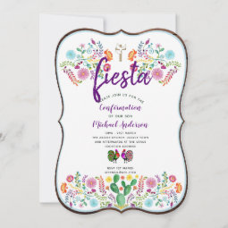 Mexican Fiesta CONFIRMATION Rustic Folk Flowers Invitation | Zazzle
