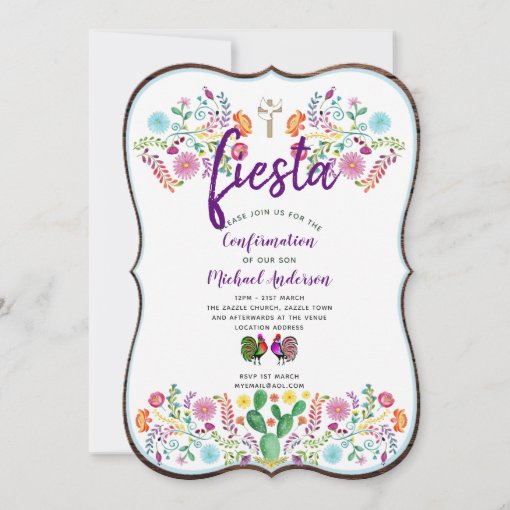 Mexican Fiesta CONFIRMATION Rustic Folk Flowers Invitation | Zazzle