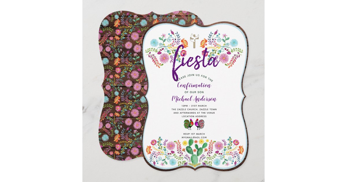 Mexican Fiesta CONFIRMATION Rustic Folk Flowers Invitation | Zazzle