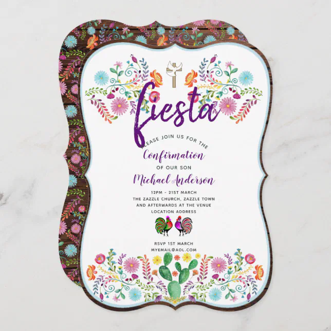 Mexican Fiesta CONFIRMATION Rustic Folk Flowers Invitation | Zazzle