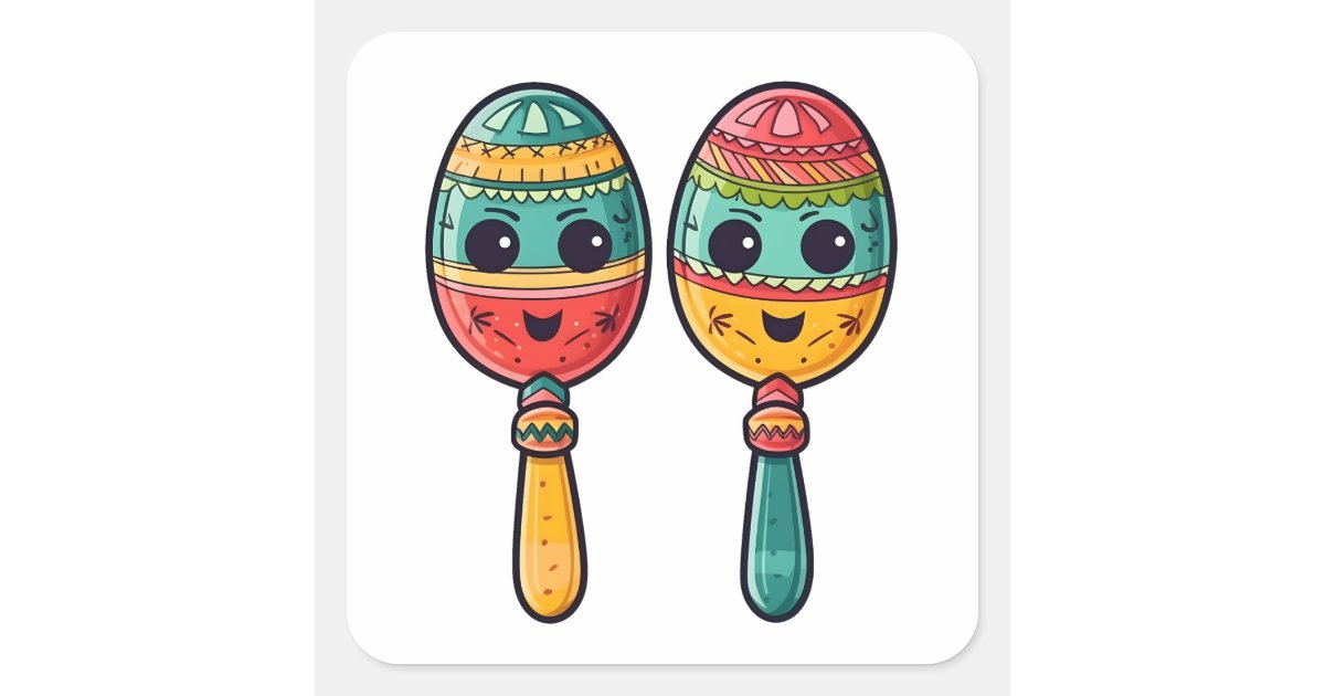 Mexican Fiesta Cute Maracas Square Sticker | Zazzle