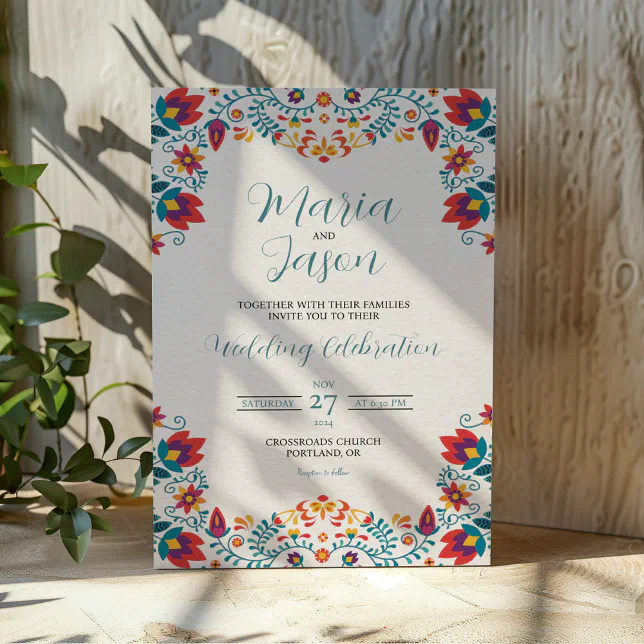 Mexican Fiesta Elegant Colorful Floral Wedding Invitation | Zazzle