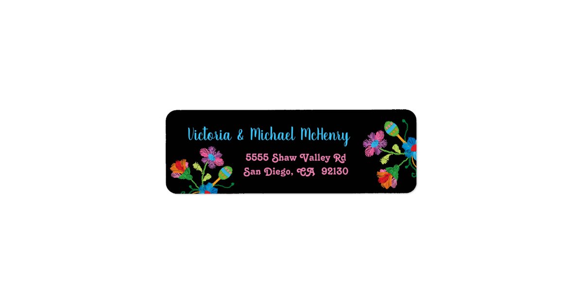 Mexican Fiesta Embroidery address labels | Zazzle