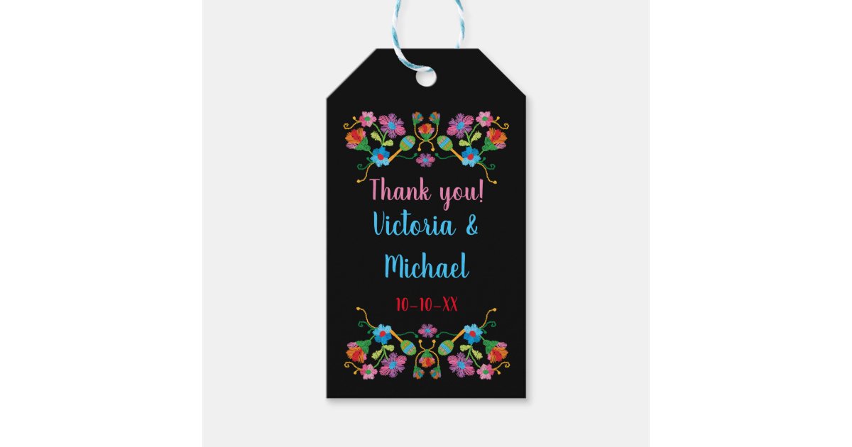 Mexican Fiesta Embroidery favor gift tags | Zazzle