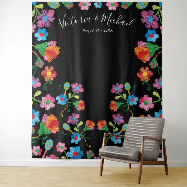 Mexican Fiesta Embroidery Floral Photo Backdrop | Zazzle