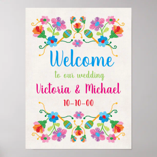 Mexican Fiesta Embroidery Welcome Poster | Zazzle