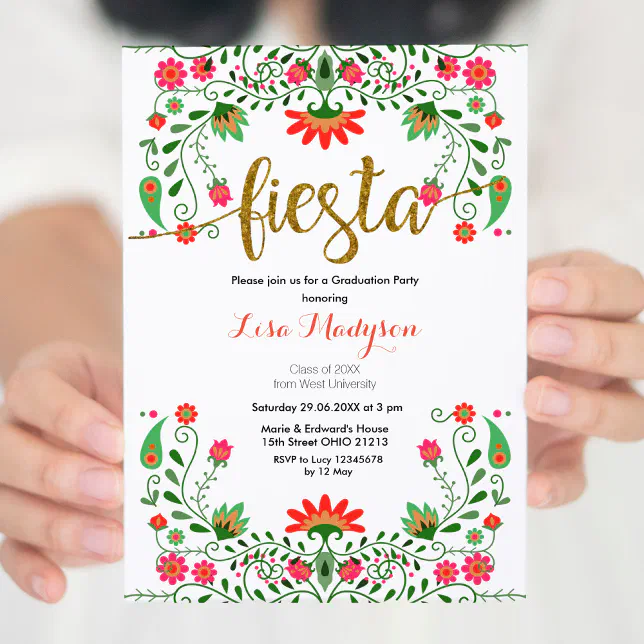 Mexican Fiesta Floral Graduation Party Invitation | Zazzle