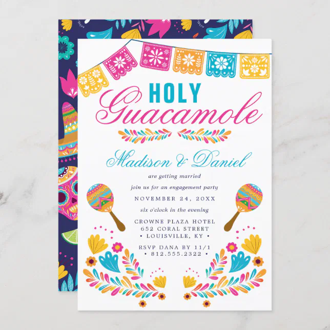 Mexican Fiesta Floral Maraca Engagement Party Invitation | Zazzle