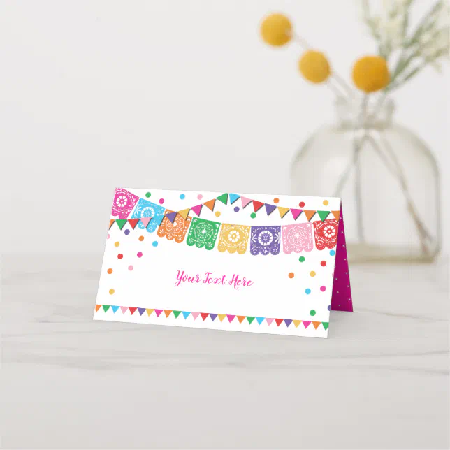 Mexican Fiesta Floral Otomi Confetti Party Decor Place Card | Zazzle