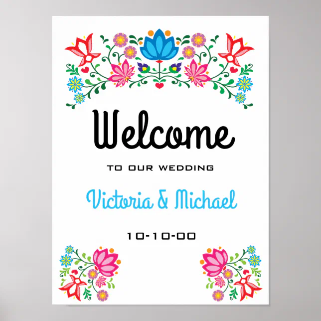Mexican Fiesta Floral Welcome Poster | Zazzle