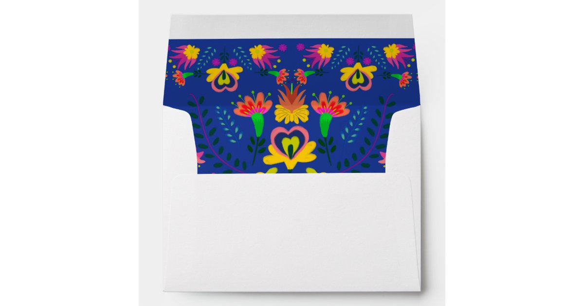 Mexican Fiesta Flower Colorful Blue Return Address Envelope | Zazzle