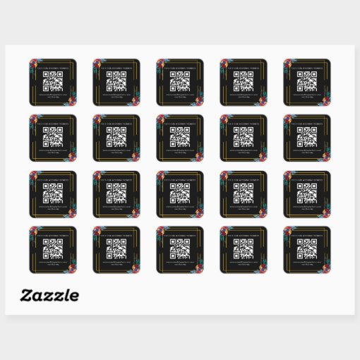 Mexican Fiesta Flower Wedding QR Code Black Square Sticker | Zazzle