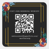 Mexican Fiesta Flower Wedding QR Code Black Square Sticker | Zazzle
