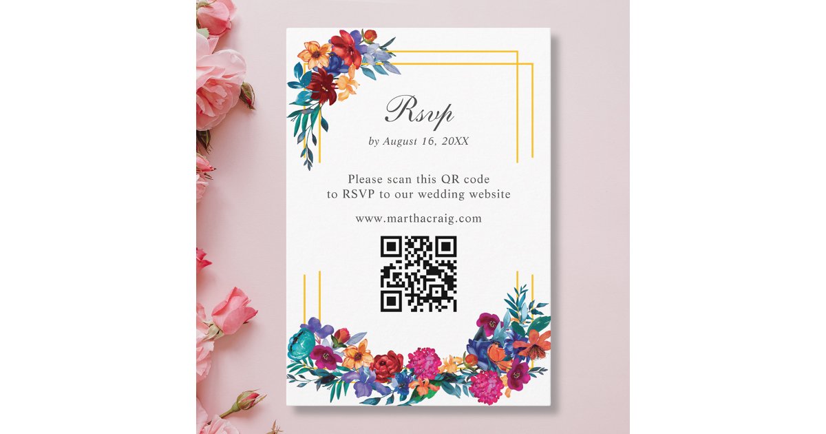 Mexican Fiesta Flower Wedding QR Code RSVP Card | Zazzle