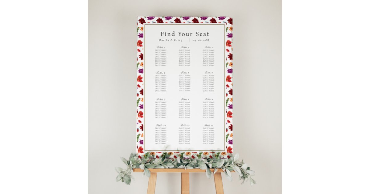 Mexican Fiesta Flower Wedding Seating Charts Foam Board | Zazzle