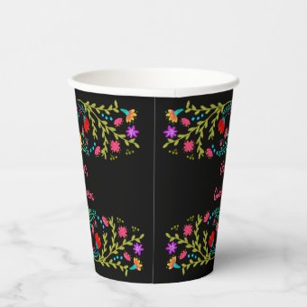 Mexican Fiesta Flowers Black Paper Cups | Zazzle
