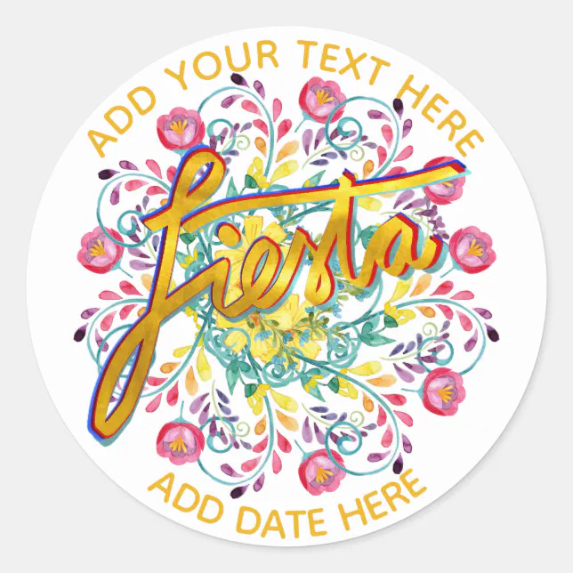Mexican Fiesta Folk Flowers Personalized White Classic Round Sticker ...