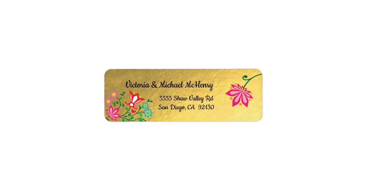 Mexican Fiesta Gold Foil Floral address labels | Zazzle