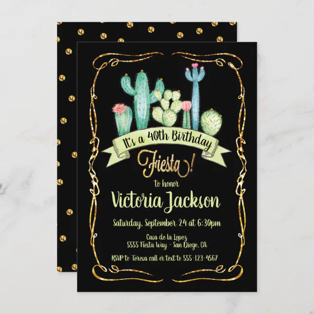 Mexican Fiesta gold glitter birthday invitation | Zazzle