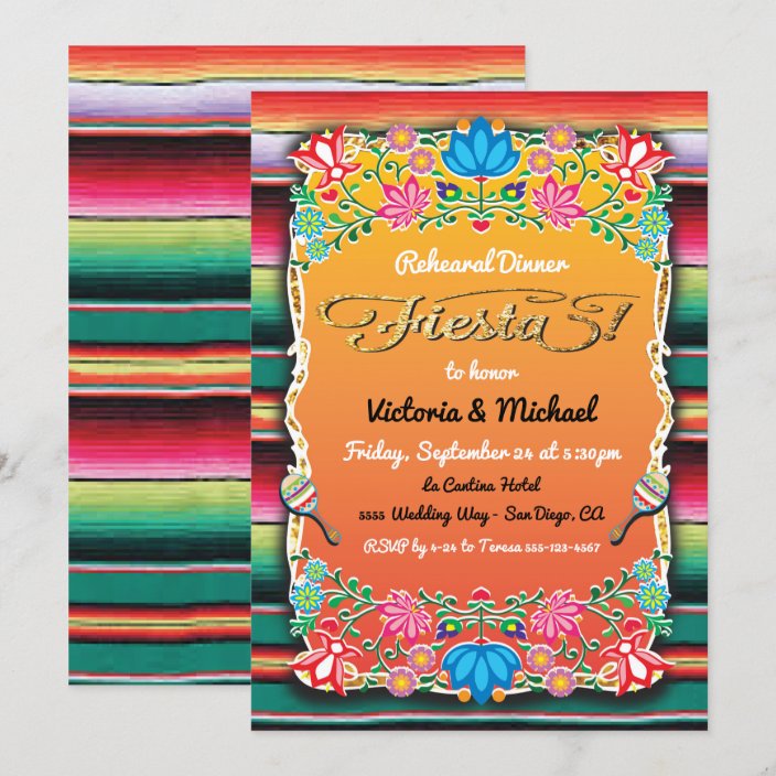 Mexican Fiesta Gold Glitter Rehearsal Dinner Invitation | Zazzle.com