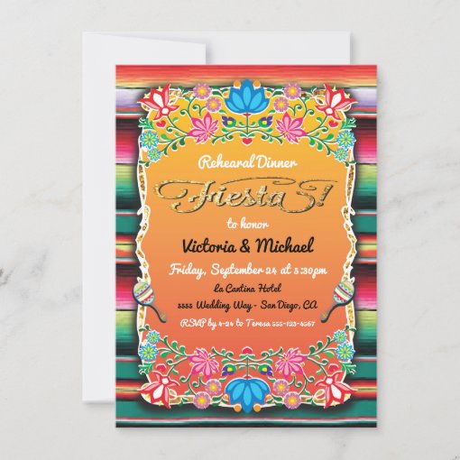 Mexican Fiesta Gold Glitter Rehearsal Dinner Invitation | Zazzle