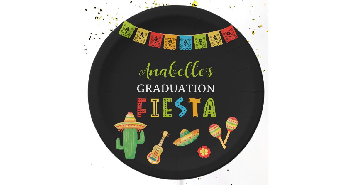 Mexican Fiesta Graduation Party Black Paper Plates | Zazzle
