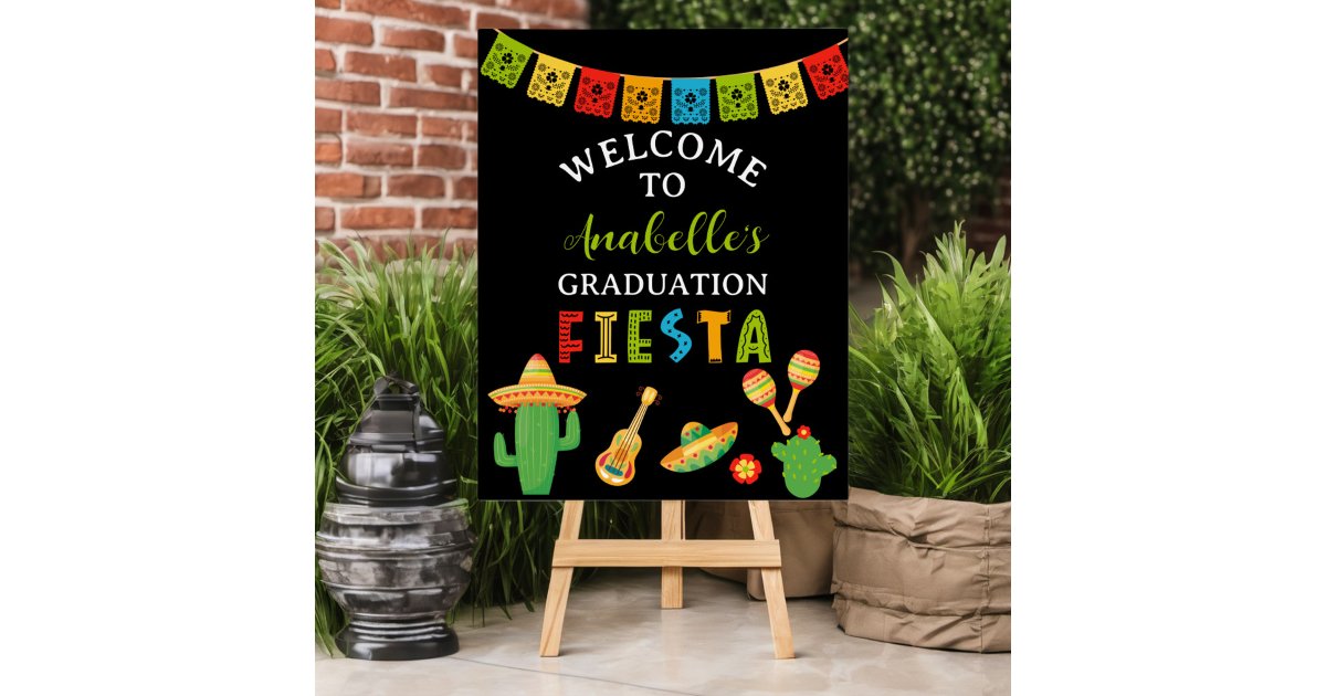 Mexican Fiesta Graduation Party Black Welcome Poster | Zazzle