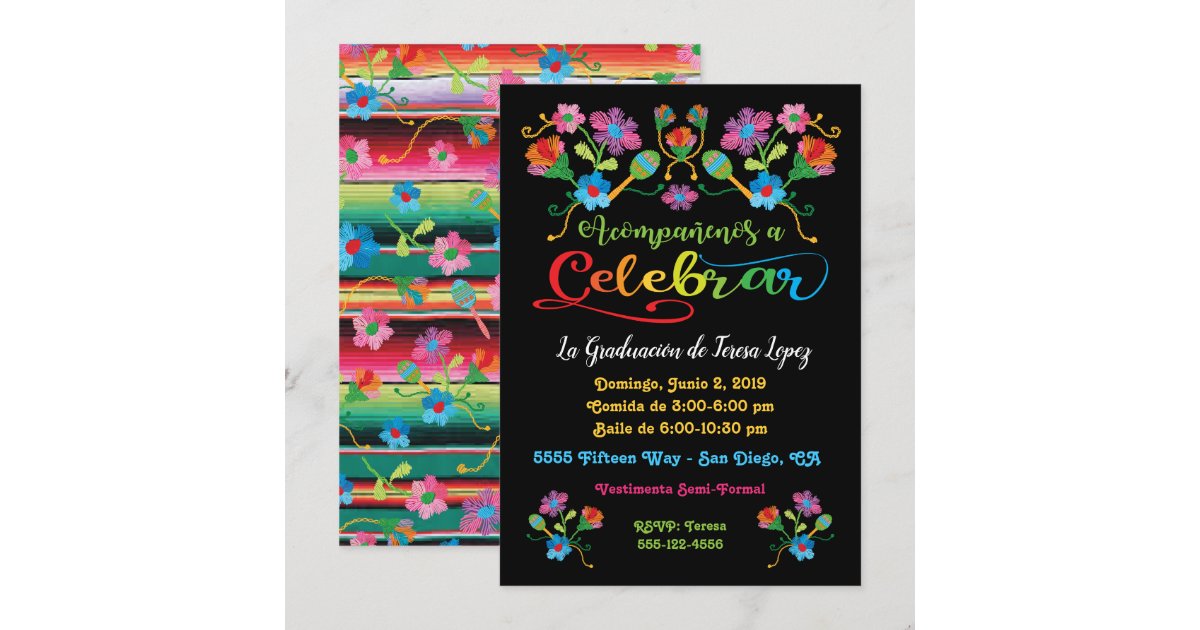 Mexican Fiesta Graduation Party with embroidery Invitation | Zazzle