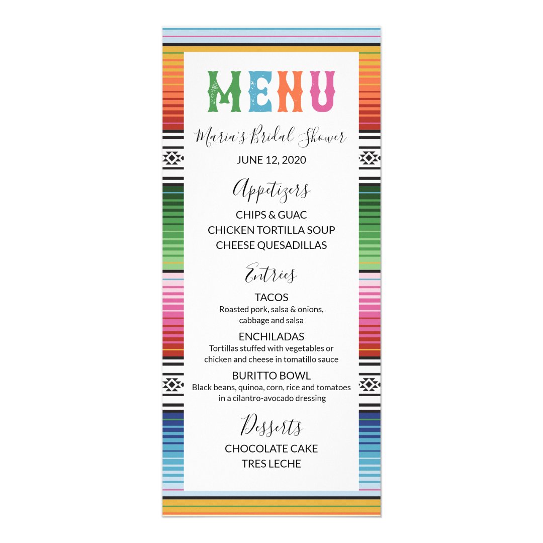 Mexican Fiesta Menu Card | Zazzle