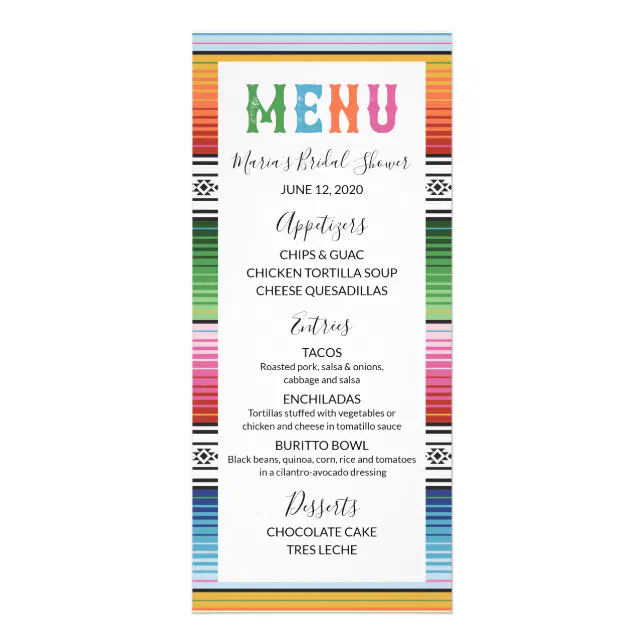 Mexican Fiesta Menu Card | Zazzle