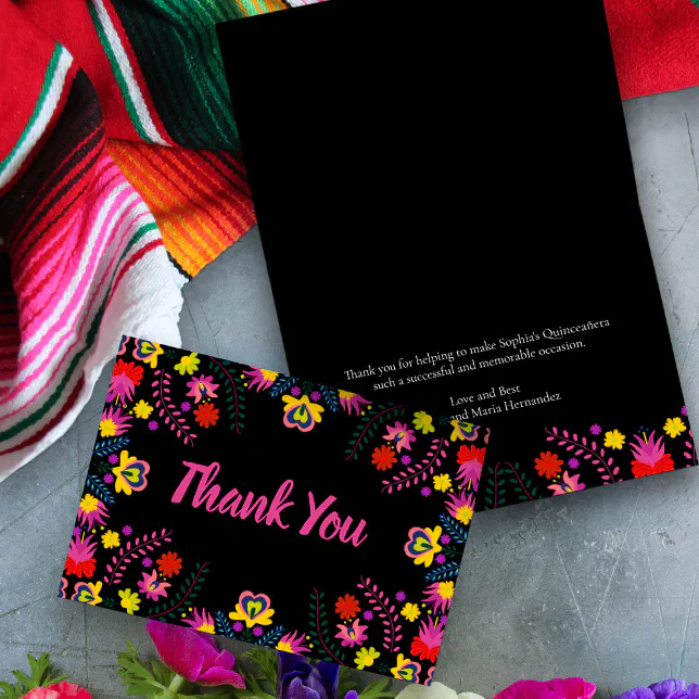 Mexican Fiesta Party Floral Folded Thank You Card | Zazzle