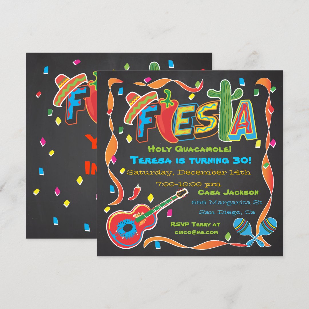 Mexican Fiesta Party Invitation on blackboard | Zazzle