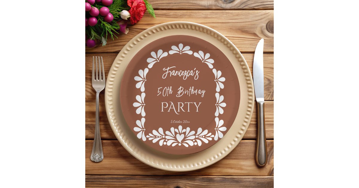 Mexican fiesta party terracotta talavera custom paper plates | Zazzle