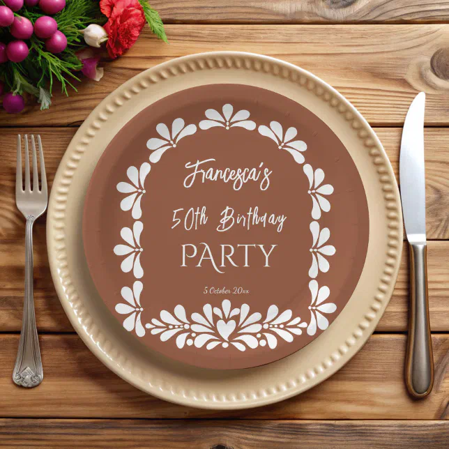 Mexican fiesta party terracotta talavera custom paper plates | Zazzle