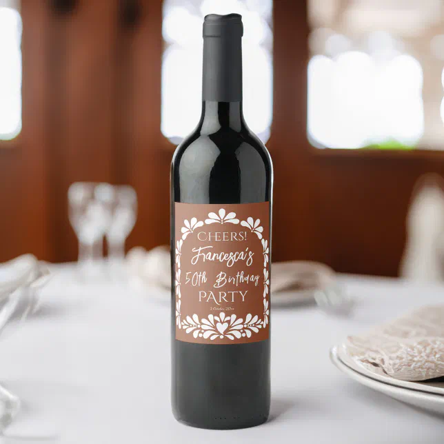Mexican fiesta party terracotta talavera custom wine label | Zazzle
