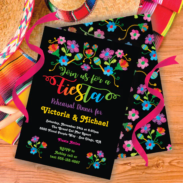 Mexican Fiesta Rehearsal Dinner with embroidery Invitation | Zazzle