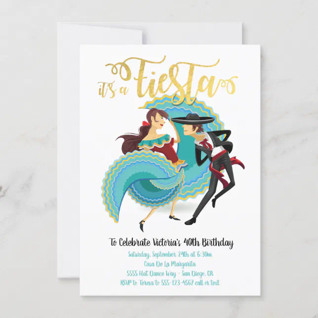 Mexican Fiesta Spanish Dance Couple Birthday Invitation | Zazzle