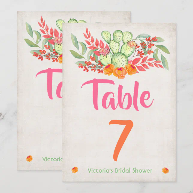 Mexican Fiesta Table number Watercolor Cactus | Zazzle