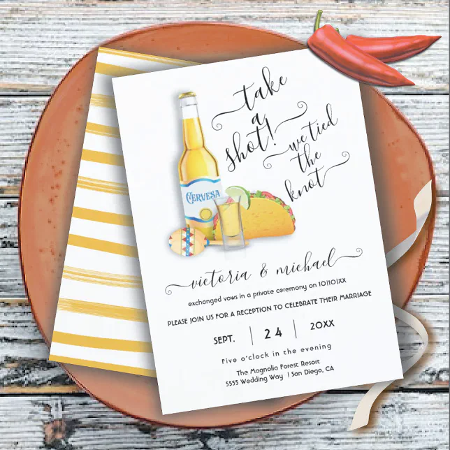 Mexican Fiesta take a shot Wedding Reception Invitation | Zazzle