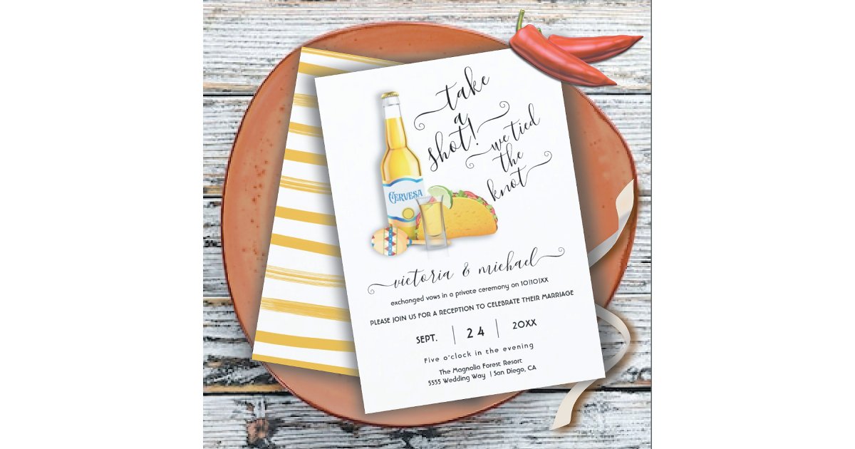 Mexican Fiesta take a shot Wedding Reception Invitation | Zazzle