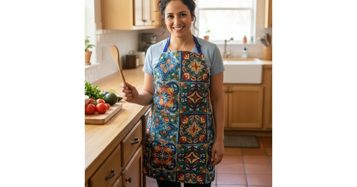 Mexican Fiesta Talavera Tile Spanish Apron | Zazzle
