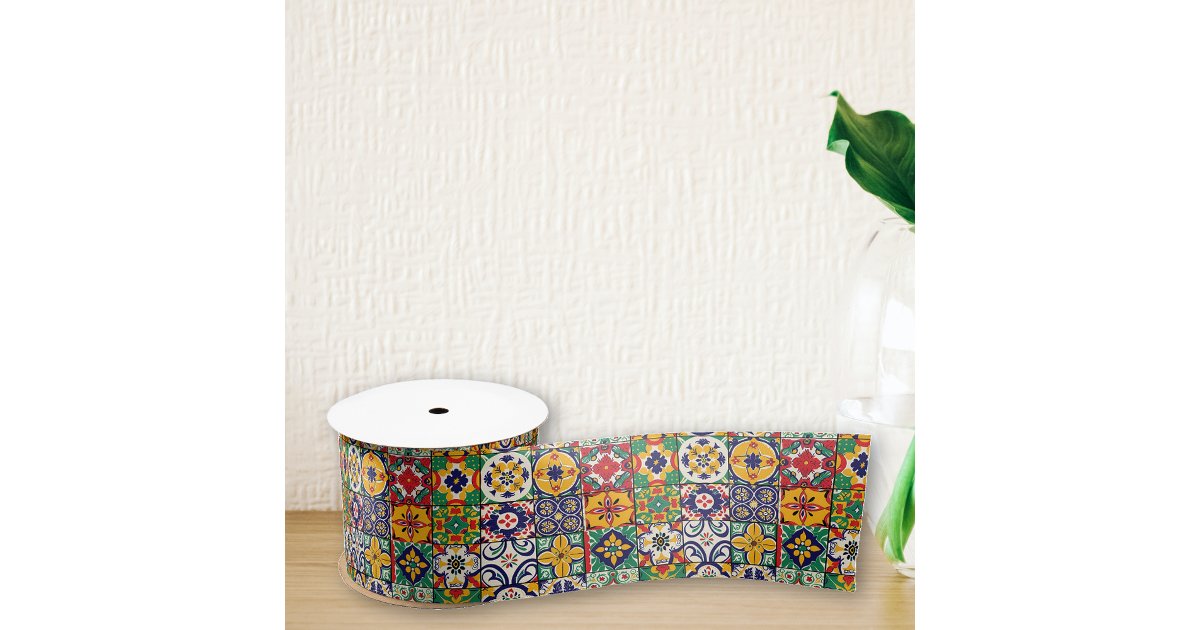 Mexican Fiesta Talavera Tiles Satin Ribbon | Zazzle