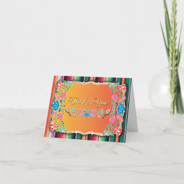 Mexican Fiesta Thank you note card faux glitter | Zazzle