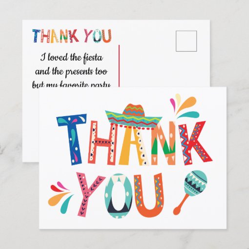 Mexican FIesta Thank You note Postcard | Zazzle