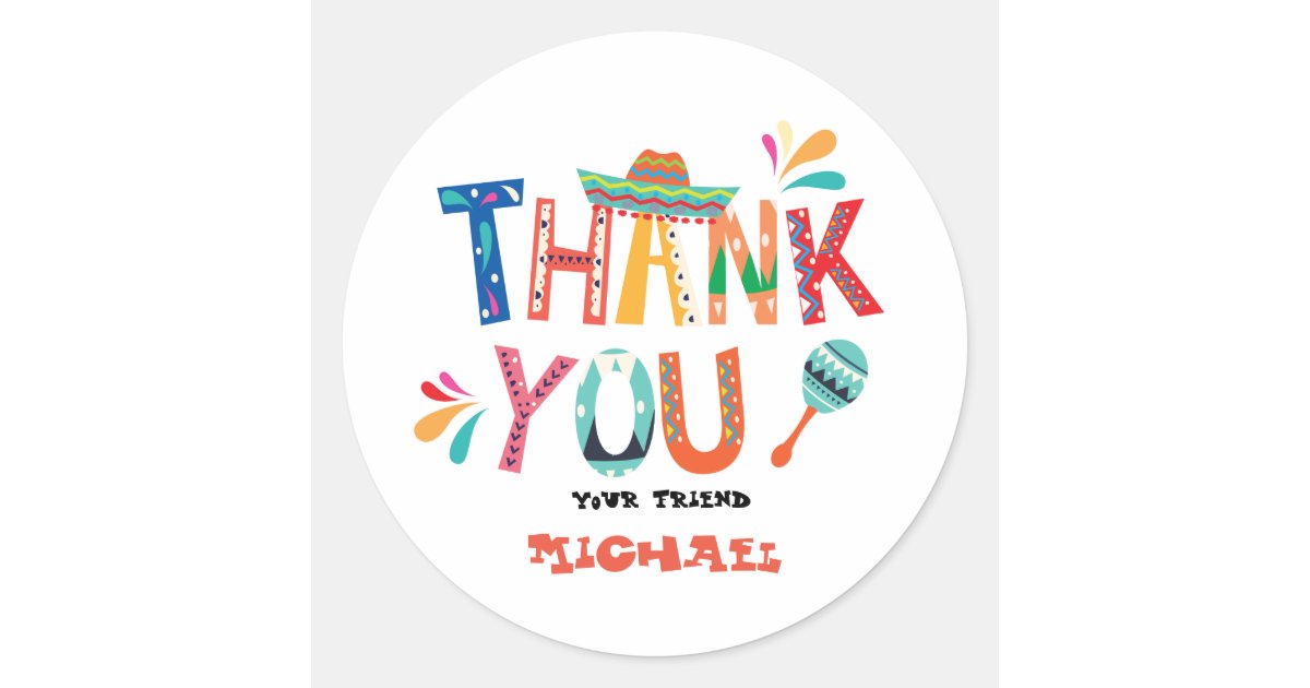 Mexican FIesta Thank you stickers | Zazzle